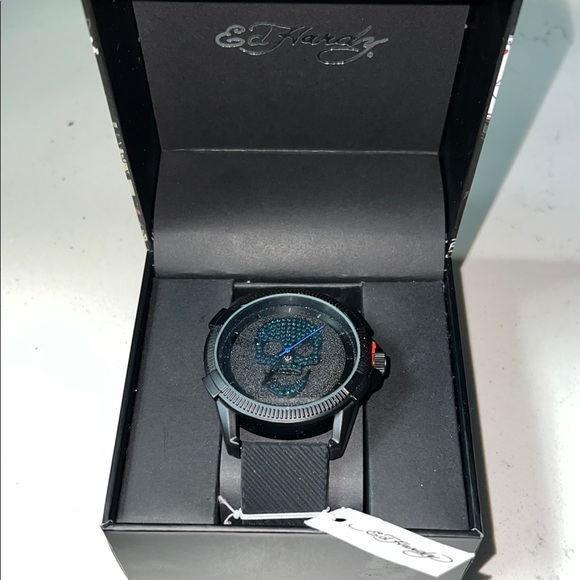 Ed Hardy | Accessories | Ed Hardy Black And Blue Skull Watch | Poshmark